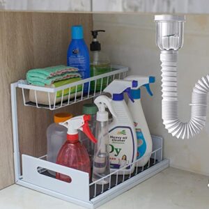 mr rabbi under sink organizer and storage, 2-tier pull out cabinet organizer, multi-use sliding shelf under cabinet storage for kitchen bathroom countertop organizer