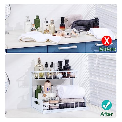 Mr Rabbi Under Sink Organizer and Storage, 2-Tier Pull Out Cabinet Organizer, Multi-use Sliding Shelf Under Cabinet Storage for Kitchen Bathroom Countertop Organizer