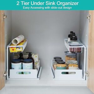 Mr Rabbi Under Sink Organizer and Storage, 2-Tier Pull Out Cabinet Organizer, Multi-use Sliding Shelf Under Cabinet Storage for Kitchen Bathroom Countertop Organizer