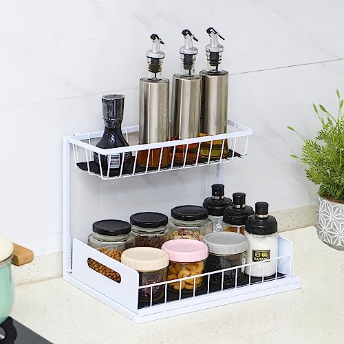 Mr Rabbi Under Sink Organizer and Storage, 2-Tier Pull Out Cabinet Organizer, Multi-use Sliding Shelf Under Cabinet Storage for Kitchen Bathroom Countertop Organizer