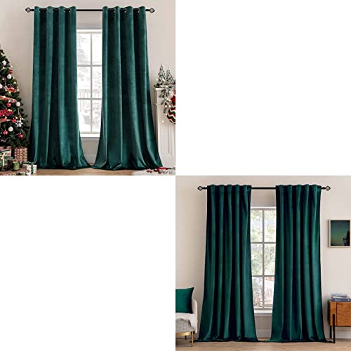 MIULEE Blackout Velvet Curtains Solid Soft Dark Green Thermal Insulated Soundproof Room Darkening Curtains/Drapes for Living Room Bedroom 52 x 96 Inch(2 Panels Grommet and 2 Panels Back Tab)