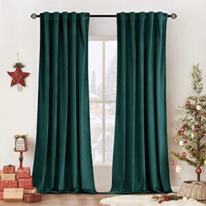 MIULEE Blackout Velvet Curtains Solid Soft Dark Green Thermal Insulated Soundproof Room Darkening Curtains/Drapes for Living Room Bedroom 52 x 96 Inch(2 Panels Grommet and 2 Panels Back Tab)