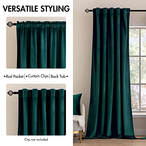 MIULEE Blackout Velvet Curtains Solid Soft Dark Green Thermal Insulated Soundproof Room Darkening Curtains/Drapes for Living Room Bedroom 52 x 96 Inch(2 Panels Grommet and 2 Panels Back Tab)