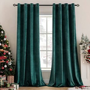 MIULEE Blackout Velvet Curtains Solid Soft Dark Green Thermal Insulated Soundproof Room Darkening Curtains/Drapes for Living Room Bedroom 52 x 96 Inch(2 Panels Grommet and 2 Panels Back Tab)