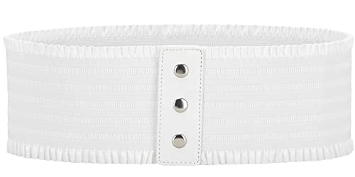 ALAIX Women's Wide Belt Stretchy Dress Belts Elastic Snap-Button Corset Belts for Women Waist Belt Waistband White(Fits 33~37 inches)