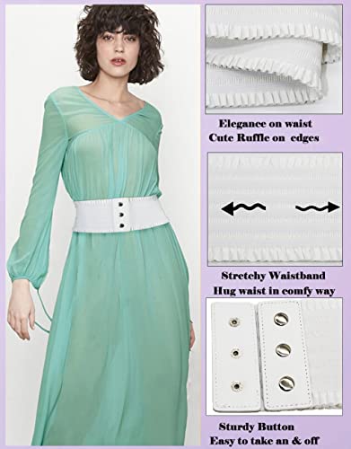 ALAIX Women's Wide Belt Stretchy Dress Belts Elastic Snap-Button Corset Belts for Women Waist Belt Waistband White(Fits 33~37 inches)