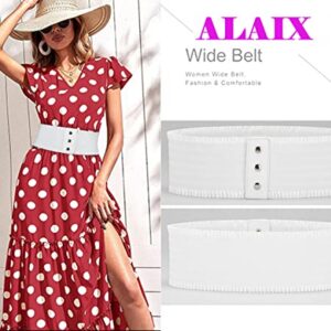 ALAIX Women's Wide Belt Stretchy Dress Belts Elastic Snap-Button Corset Belts for Women Waist Belt Waistband White(Fits 33~37 inches)