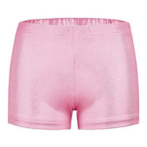 seaur - girls dance shorts shiny metallic ballet dance shorts athletic gymnastics short kids hot pants for ages 3-12 - pink