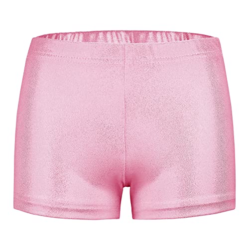 SEAUR - Girls Dance Shorts Shiny Metallic Ballet Dance Shorts Athletic Gymnastics Short Kids Hot Pants for Ages 3-12 - Pink