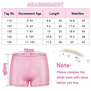 SEAUR - Girls Dance Shorts Shiny Metallic Ballet Dance Shorts Athletic Gymnastics Short Kids Hot Pants for Ages 3-12 - Pink