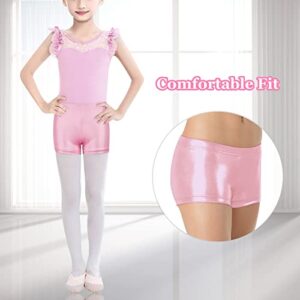 SEAUR - Girls Dance Shorts Shiny Metallic Ballet Dance Shorts Athletic Gymnastics Short Kids Hot Pants for Ages 3-12 - Pink