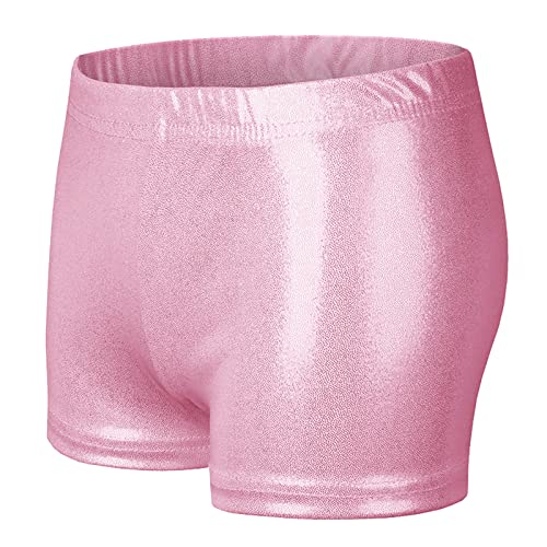 SEAUR - Girls Dance Shorts Shiny Metallic Ballet Dance Shorts Athletic Gymnastics Short Kids Hot Pants for Ages 3-12 - Pink