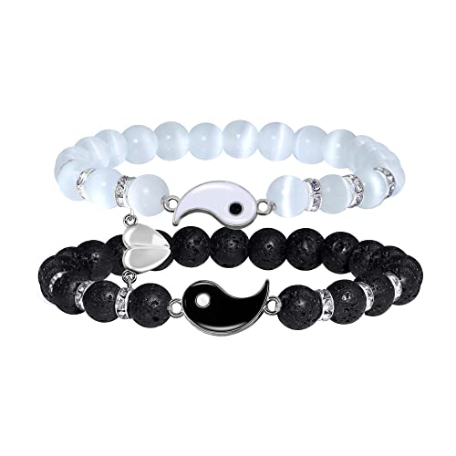 SmileBelle Magnetic Heart Bracelets for Couples Gift Matching Couple Bracelets for Boyfriend Girlfriend Jewelry Gift, His and Hers Yin Yang Long Distance Relationship Bracelet as Birthday Gift for Her