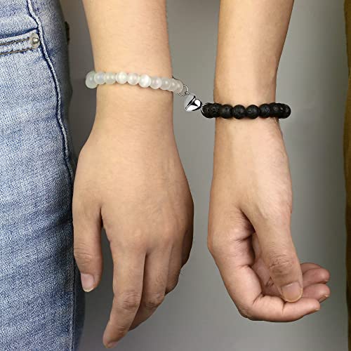 SmileBelle Magnetic Heart Bracelets for Couples Gift Matching Couple Bracelets for Boyfriend Girlfriend Jewelry Gift, His and Hers Yin Yang Long Distance Relationship Bracelet as Birthday Gift for Her