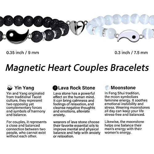 SmileBelle Magnetic Heart Bracelets for Couples Gift Matching Couple Bracelets for Boyfriend Girlfriend Jewelry Gift, His and Hers Yin Yang Long Distance Relationship Bracelet as Birthday Gift for Her