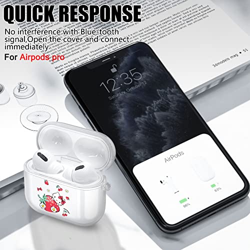 Cute Strawberry Cat Airpods case for AirPods Pro Cartoon Air Pod Pro Cover Clear with Funny Kawaii Anime Keychain for Women Girls Kids Protective Soft Silicone Cover for AirPod Pro (2019)