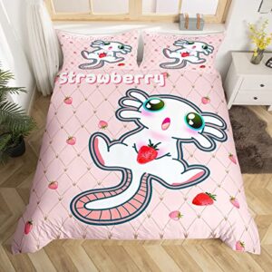 erosebridal kawaii axolotl beding set full decor sea wildlife comforter cover cute rainbow bed sets for girls boys bedroom animal pet theme duvet cover colorful galaxy bedspread cover 3pcs