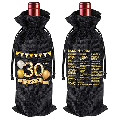 30th Birthday Wine Bag, Back in 1993 Birthday Gift Wine Bag for Women Men, Birthday Party Supplies Decorations, 30 Year Old Birthday Gifts for Her Him, 1 Pcs Wine Bag(Black Gold)