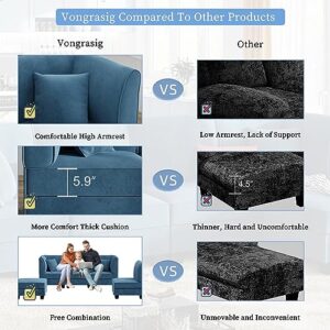 Vongrasig 5 Pieces Modular Sectional Sofa Couch with Reversible Chaise 116" Velvet L-Shaped Couch Sofa 4-seat Modular Large Sectional Couch with Ottoman for Living Room, Upholstered Cushion (Blue)