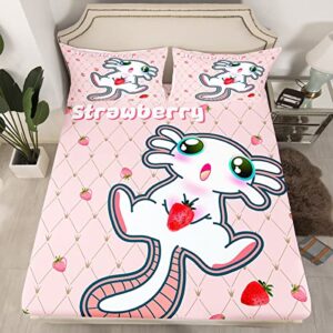 erosebridal kawaii axolotl beding set full decor sea wildlife bed sheets cute rainbow fitted sheet for girls boys bedroom animal pet theme sheets colorful galaxy bed cover 3pcs (no top/flat sheet)