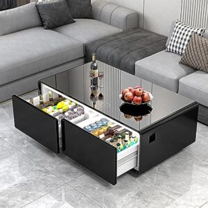 LIVTAB Smart Coffee Table, 27.8" D x 51" W x 18.1" H, Living Room Table with Built in Fridge and Speakers, Smart Table with 15W Wireless Charging, USB Chargers and 110V Outlets (Black)