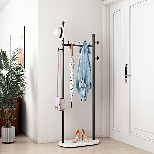 DR.IRON Black Clothing Racks with Marble Base Modern Coat Racks Freestanding Black Clothes Rack with Shelves for Bedroom Heavy Duty Garment Racks in Hallway, Entryway