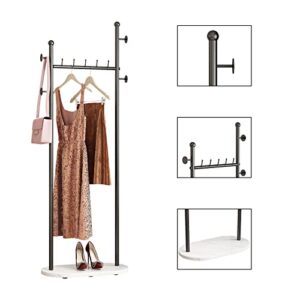 DR.IRON Black Clothing Racks with Marble Base Modern Coat Racks Freestanding Black Clothes Rack with Shelves for Bedroom Heavy Duty Garment Racks in Hallway, Entryway