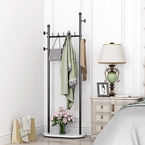 DR.IRON Black Clothing Racks with Marble Base Modern Coat Racks Freestanding Black Clothes Rack with Shelves for Bedroom Heavy Duty Garment Racks in Hallway, Entryway