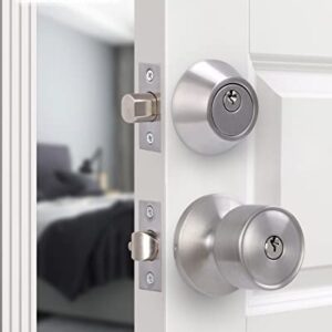 Lanwandeng 2 Sets Keyed Alike Entry Door Knobs and Single Cylinder Deadbolt Lock Combo Set Security for Entrance and Front Door, All Keyed Same Door Lock with Classic Satin Nickel Finish