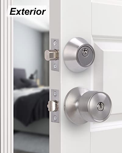 Lanwandeng 2 Sets Keyed Alike Entry Door Knobs and Single Cylinder Deadbolt Lock Combo Set Security for Entrance and Front Door, All Keyed Same Door Lock with Classic Satin Nickel Finish