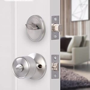 Lanwandeng 2 Sets Keyed Alike Entry Door Knobs and Single Cylinder Deadbolt Lock Combo Set Security for Entrance and Front Door, All Keyed Same Door Lock with Classic Satin Nickel Finish