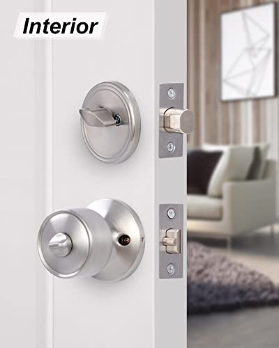 Lanwandeng 2 Sets Keyed Alike Entry Door Knobs and Single Cylinder Deadbolt Lock Combo Set Security for Entrance and Front Door, All Keyed Same Door Lock with Classic Satin Nickel Finish