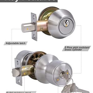 Lanwandeng 2 Sets Keyed Alike Entry Door Knobs and Single Cylinder Deadbolt Lock Combo Set Security for Entrance and Front Door, All Keyed Same Door Lock with Classic Satin Nickel Finish