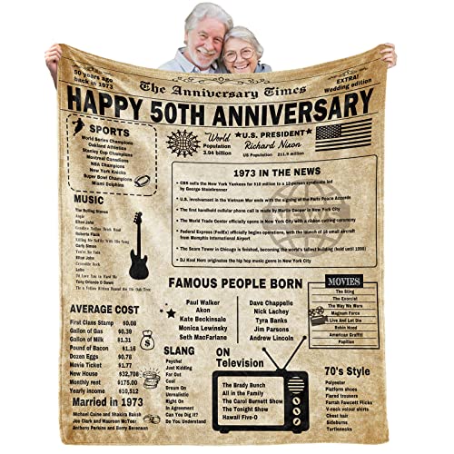 50th Anniversary Blanket Gifts Gift for 50th Wedding Anniversary Golden 50 Years of Marriage Gifts for Couple Wife Husband Dad Mom Parents Grandpa Grandma Grandparents Back in 1973 Blanket 60Lx50W