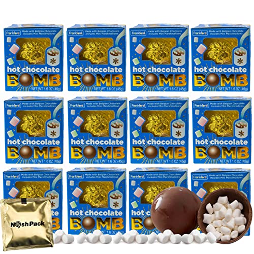 Hot Chocolate Bombs with Marshmallows Hot Cocoa Bomb Melting Balls, Individual Packets Gift Set Holiday Stocking Stuffers Christmas Decor Mugs Gifts with Nosh Pack Mints (12 Pack)