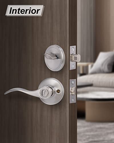 Keyed Alike Front Door Lever Lockset with Single Cylinder Deadbolt Combination Set, Exterior Door Knob with Lock and Deadbolt, Satin Nickel Finished, 2Sets