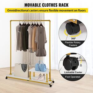 VEVOR Clothing Garment Rack, 47.2"x14.2"x63.0", Heavy-duty Clothes Rack w/Bottom Shelf & Side Shelf, 4 Swivel Casters, Sturdy Steel Frame, Rolling Clothes Organizer for Retail Store Boutique, Gold