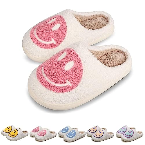 KEYUSHOP Smiley Face Slippers for Kids Happy Face House Slippers Soft Plush Warm Slipper Anti-Slip Winter Fluffy House Shoes for Boys Girls