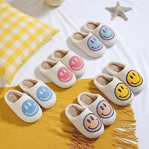 KEYUSHOP Smiley Face Slippers for Kids Happy Face House Slippers Soft Plush Warm Slipper Anti-Slip Winter Fluffy House Shoes for Boys Girls