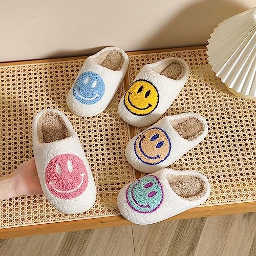 KEYUSHOP Smiley Face Slippers for Kids Happy Face House Slippers Soft Plush Warm Slipper Anti-Slip Winter Fluffy House Shoes for Boys Girls