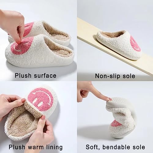 KEYUSHOP Smiley Face Slippers for Kids Happy Face House Slippers Soft Plush Warm Slipper Anti-Slip Winter Fluffy House Shoes for Boys Girls