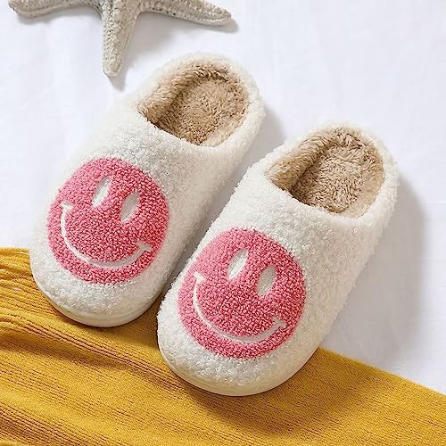 KEYUSHOP Smiley Face Slippers for Kids Happy Face House Slippers Soft Plush Warm Slipper Anti-Slip Winter Fluffy House Shoes for Boys Girls