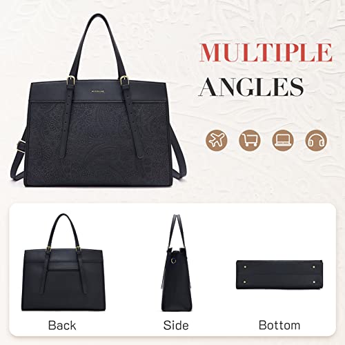 Missnine Laptop Bag for Women 15.6 inch Work Tote Bags PU Leather Professional Computer Briefcase for Office, Business，Black