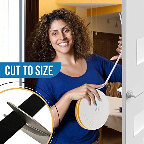 High Density Foam Weather Stripping Door Seal Strip Insulation Tape Roll for Insulating Door Frame, Window, Air Conditioner | Self Adhesive Sealing Weatherstrip (Black, 1/4 in 1/8 in 50 Ft)