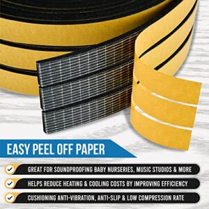 High Density Foam Weather Stripping Door Seal Strip Insulation Tape Roll for Insulating Door Frame, Window, Air Conditioner | Self Adhesive Sealing Weatherstrip (Black, 1/4 in 1/8 in 50 Ft)