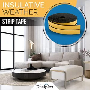 High Density Foam Weather Stripping Door Seal Strip Insulation Tape Roll for Insulating Door Frame, Window, Air Conditioner | Self Adhesive Sealing Weatherstrip (Black, 1/4 in 1/8 in 50 Ft)