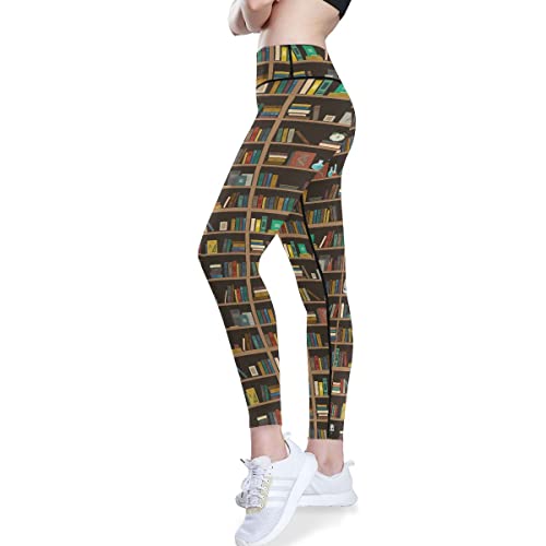 Cubirmin Library Bookshelf Bookcase Leggings for Women High Waisted Yoga Pants for Women Girl Butt Lifting Workout Leggings with for Running, Cycling, Dancing, Fitness, S