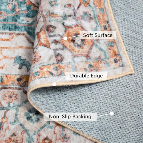 Washable Area Rugs 5x7for Living Room Rugs Machine Washable Non Slip Low-Pile Carpet Distressed Printed Large Area Rug for Living Room Bedroom Indoor