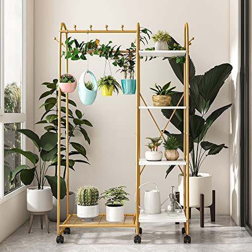 semoic Gold, 4 Tier Rolling Clothes Racks for Hanging Clothes, Double Rod Garment Rack, Sturdy Closet for Bedroom Living Room Entryway