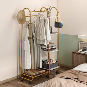 semoic Gold, 4 Tier Rolling Clothes Racks for Hanging Clothes, Double Rod Garment Rack, Sturdy Closet for Bedroom Living Room Entryway